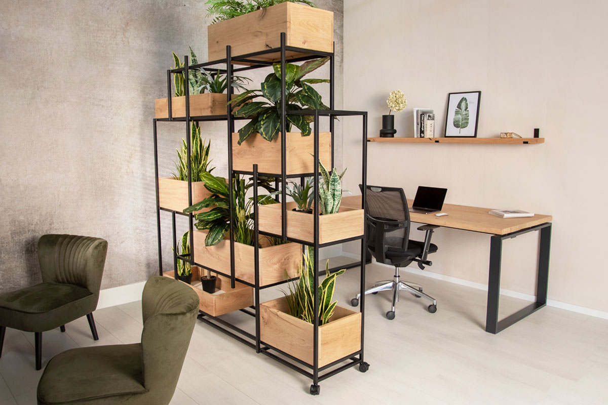Verrijdbare roomdivider met plantenbakken